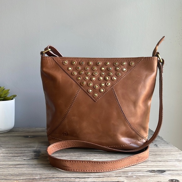 Born | Bags | Born Brown Leather Gold Stud Triangle Detailcrossbody Bag ...